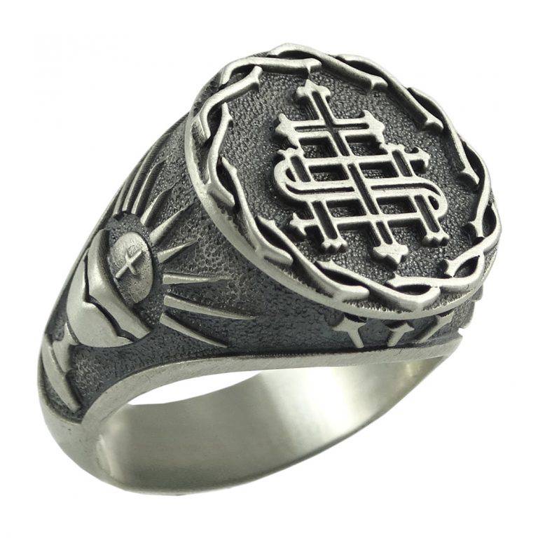 Silver 925 IHS The Holy Name of Jesus Mens Custom Made Religious ring ...