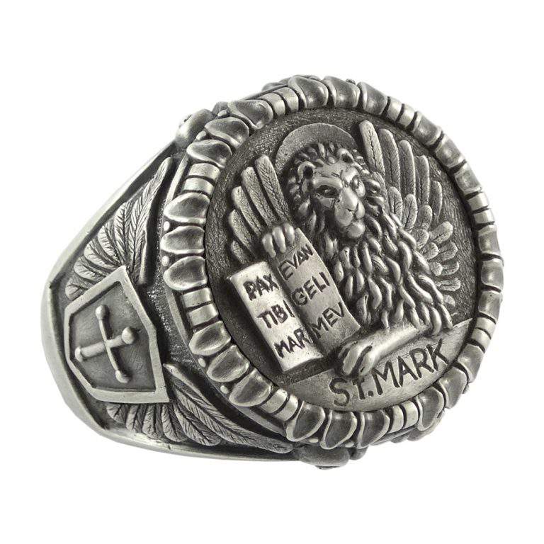 Silver Mens Ring Venetian Winged Lion of St Mark the Evangelist the ...