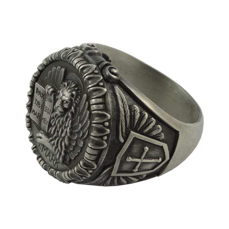 Silver Mens Ring Venetian Winged Lion of St Mark the Evangelist the ...