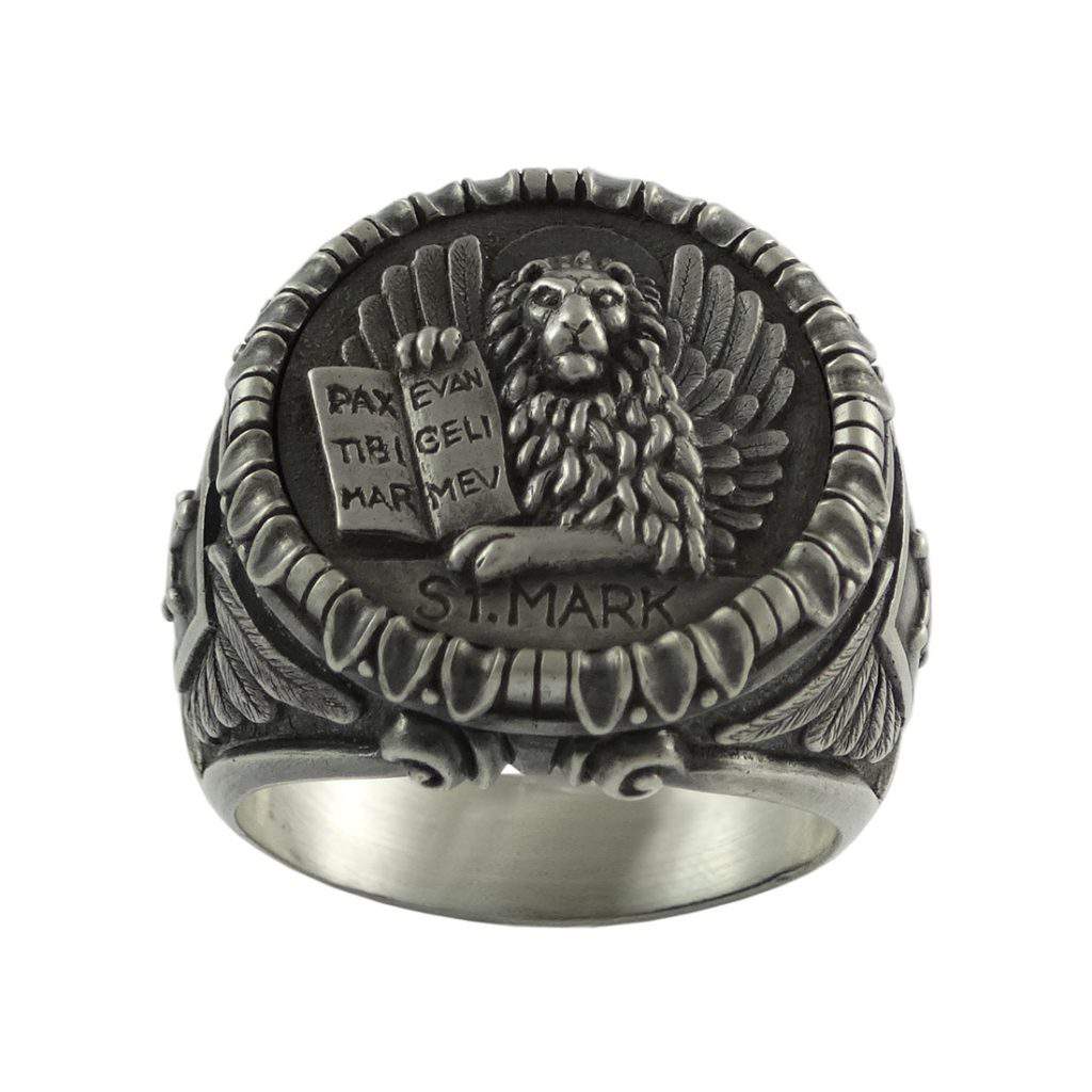 Silver Mens Ring Venetian Winged Lion of St Mark the Evangelist the ...