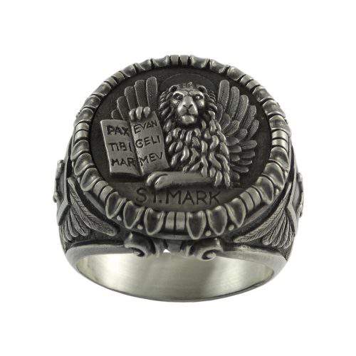 Silver Mens Ring Venetian Winged Lion of St Mark the Evangelist the ...