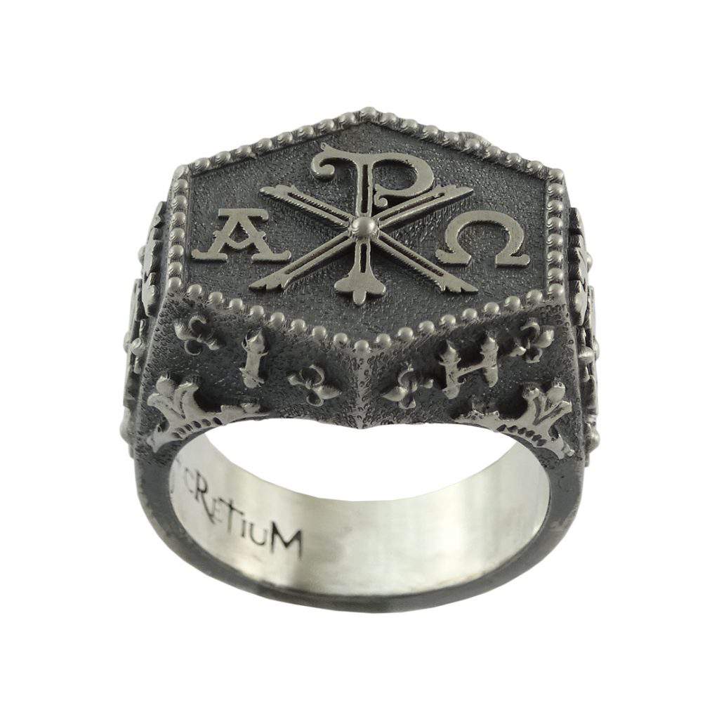Knight Templar Chi Rho Silver Alfa Omega Men Ring Cross of Constantine ...