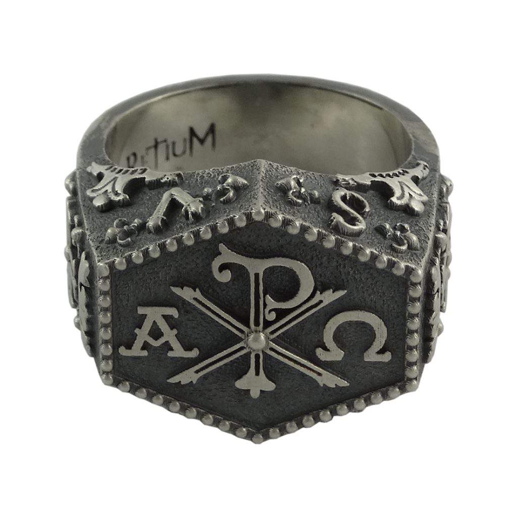 Knight Templar Chi Rho Silver Alfa Omega Men Ring Cross of Constantine ...
