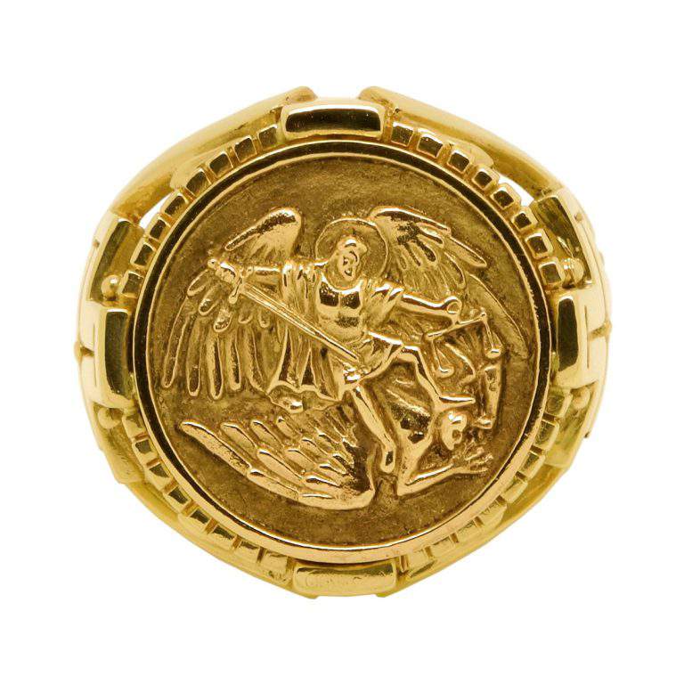Saint Michael the Archangel Solid Gold 10K mens Ring Handcrafted ...