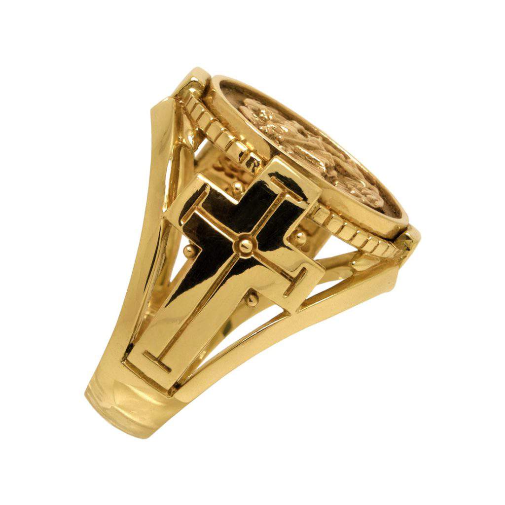 Saint Michael the Archangel Solid Gold 10K mens Ring Handcrafted ...