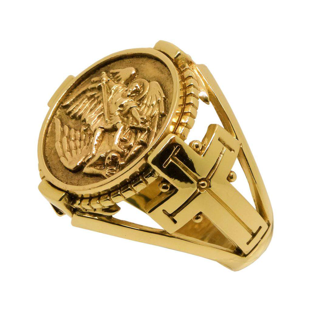 Saint Michael the Archangel Solid Gold 10K mens Ring Handcrafted ...