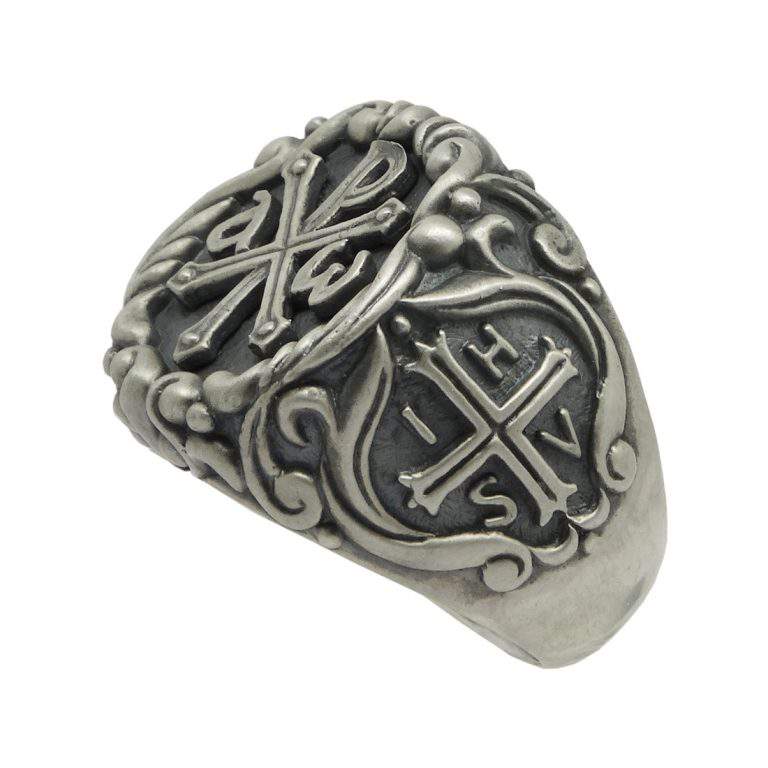 Knight Templar Chi Rho Silver Alpha Omega Men Ring Cross of Constantine ...