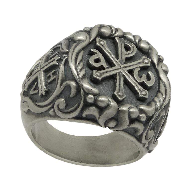 Knight Templar Chi Rho Silver Alpha Omega Men Ring Cross of Constantine ...