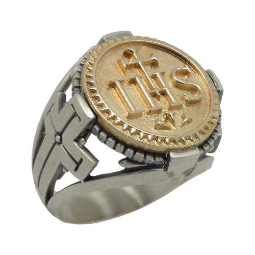 ."IHS", The Holy name of Jesus sterling silver and gold men's ring ...