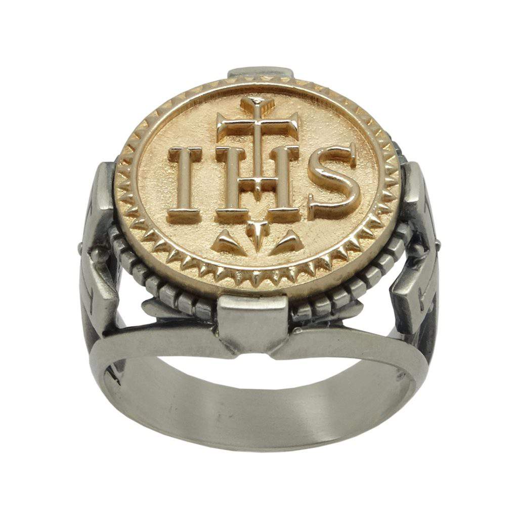 ."IHS", The Holy name of Jesus sterling silver and gold men's ring ...