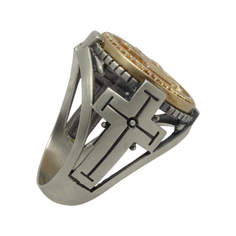 ."IHS", The Holy name of Jesus sterling silver and gold men's ring ...