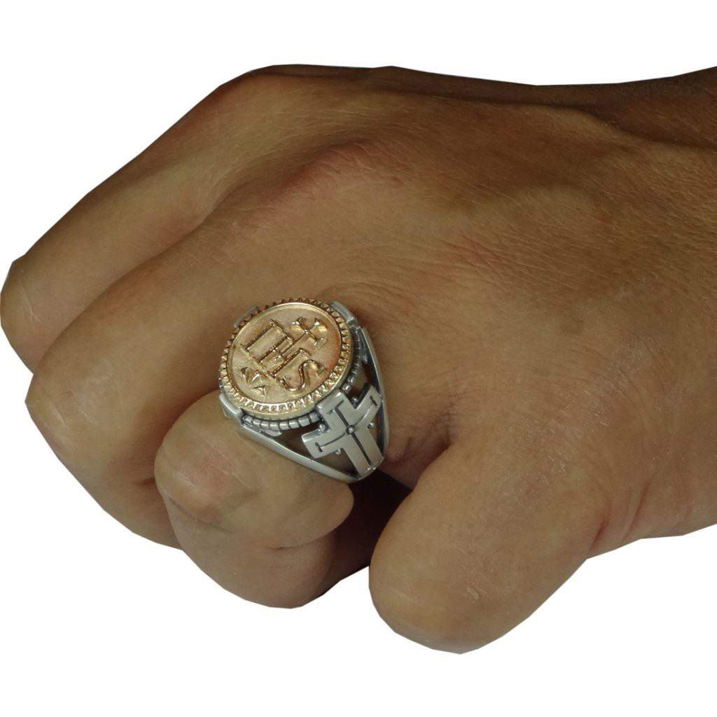 ."IHS", The Holy name of Jesus sterling silver and gold men's ring ...
