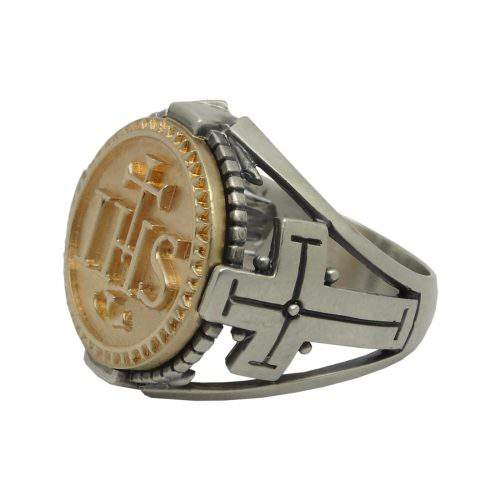 ."IHS", The Holy name of Jesus sterling silver and gold men's ring ...
