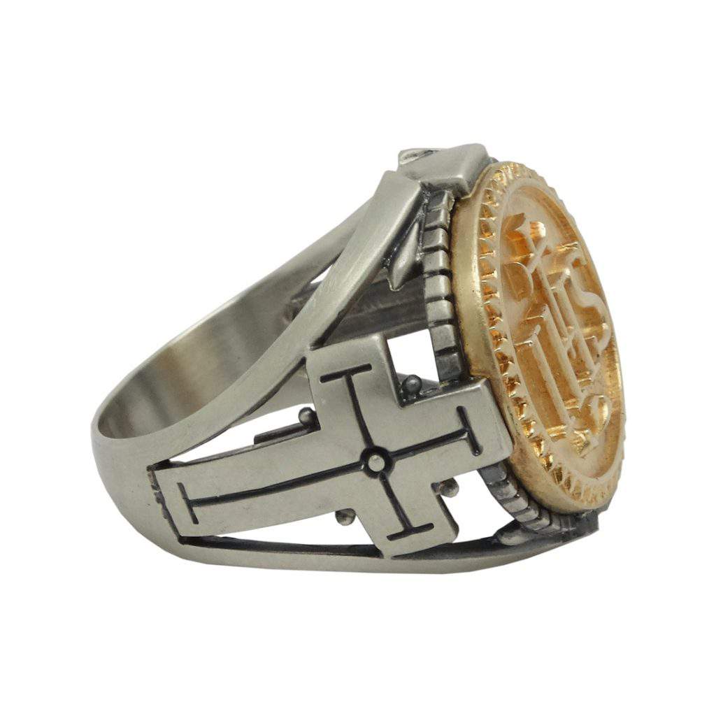 ."IHS", The Holy name of Jesus sterling silver and gold men's ring ...