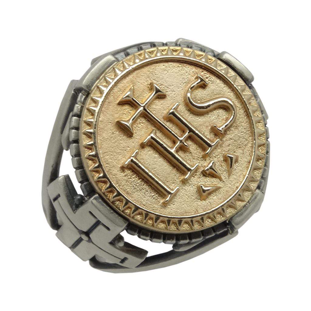 ."IHS", The Holy name of Jesus sterling silver and gold men's ring ...