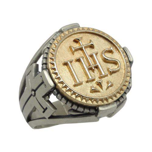 ."IHS", The Holy name of Jesus sterling silver and gold men's ring ...