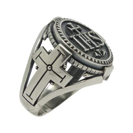 IHS, The Holy name of Jesus sterling silver men's ring | Secretium
