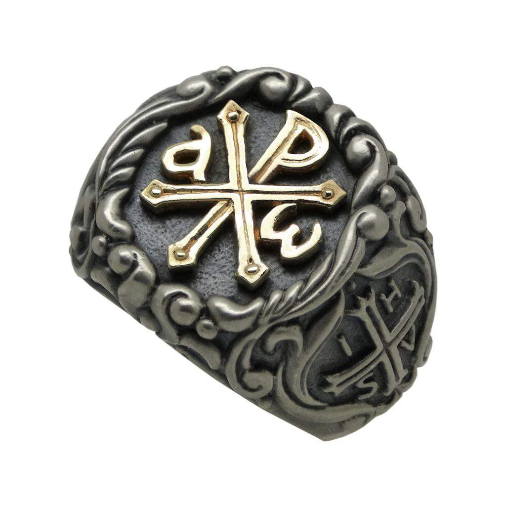 Knight Templar Chi Rho Silver and Gold Alpha Omega Men Ring Cross of ...