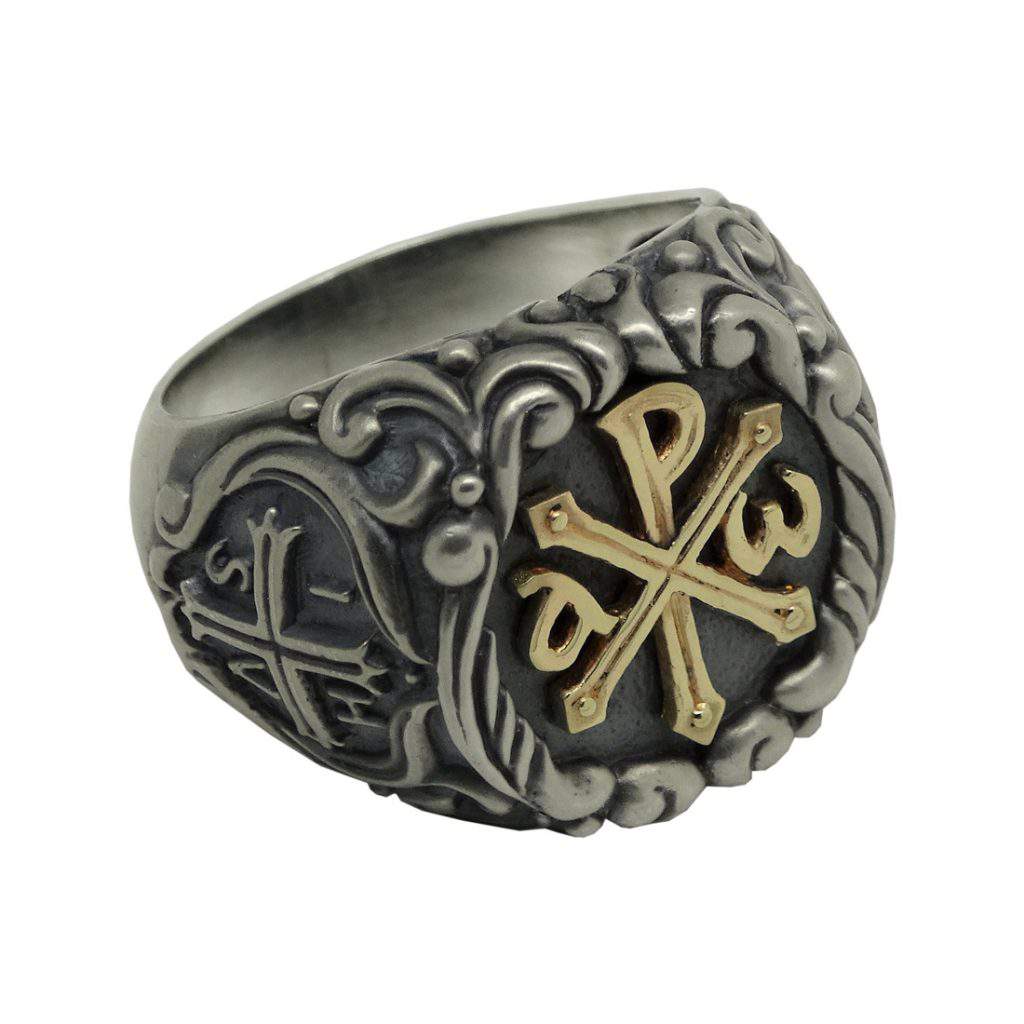 Knight Templar Chi Rho Silver and Gold Alpha Omega Men Ring Cross of ...