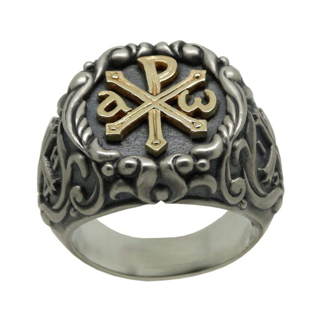 Knight Templar Chi Rho Silver and Gold Alpha Omega Men Ring Cross of ...