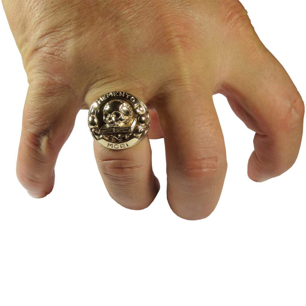 Handmade Solid Gold 14K Skull Memento Mori Biker Ring | Secretium