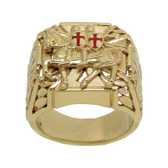 Two Knight Templars, Fellow-Soldiers of Christ gold men's ring | Secretium