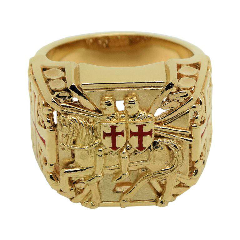 Two Knight Templars, Fellow-Soldiers of Christ gold men's ring | Secretium