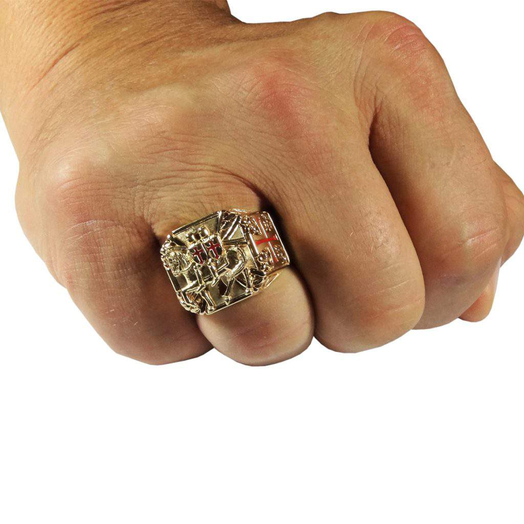 Two Knight Templars, Fellow-Soldiers of Christ gold men's ring | Secretium
