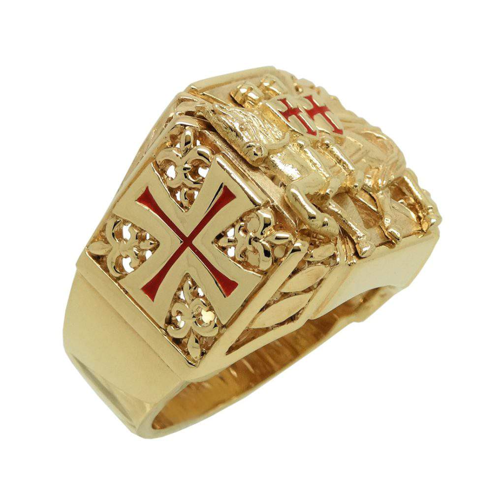 Two Knight Templars, Fellow-Soldiers of Christ gold men's ring | Secretium