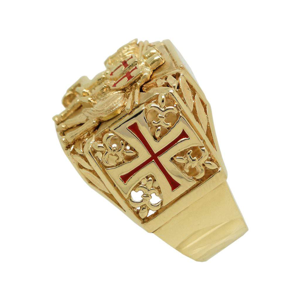 Two Knight Templars, Fellow-Soldiers of Christ gold men's ring | Secretium