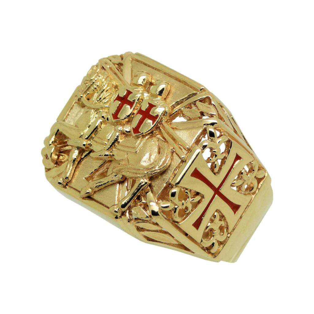 Two Knight Templars, Fellow-Soldiers of Christ gold men's ring | Secretium