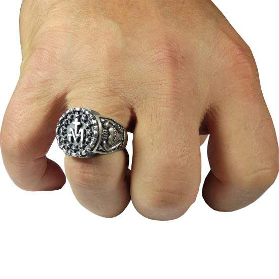.Catholic "Blessed Virgin Mary" sterling silver Cross men's ring ...