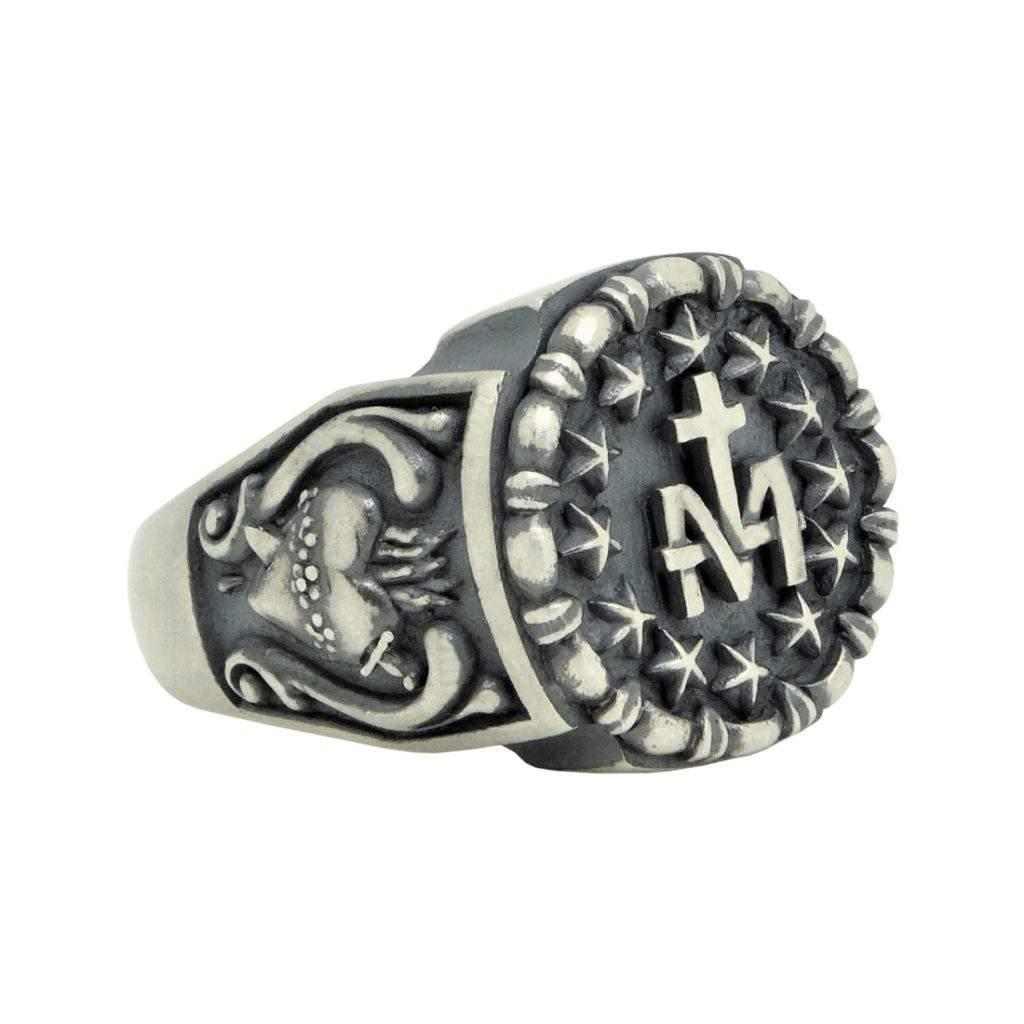 .Catholic "Blessed Virgin Mary" sterling silver Cross men's ring ...