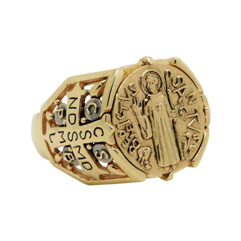 14K Gold Handmade Christian/Roman Catholic "Saint Benedict" men's ring ...