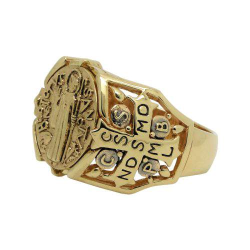 14K Gold Handmade Christian/Roman Catholic "Saint Benedict" men's ring ...