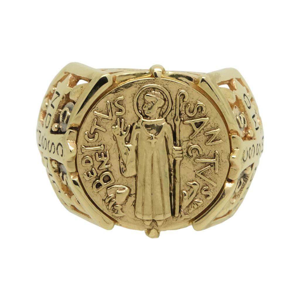 14K Gold Handmade Christian/Roman Catholic "Saint Benedict" men's ring ...