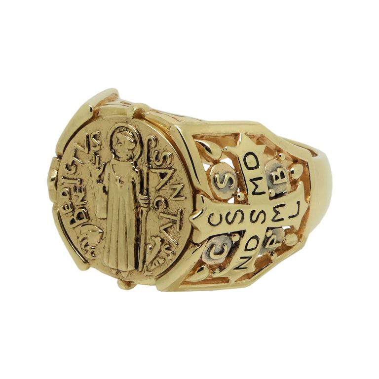 14K Gold Handmade Christian/Roman Catholic "Saint Benedict" men's ring ...