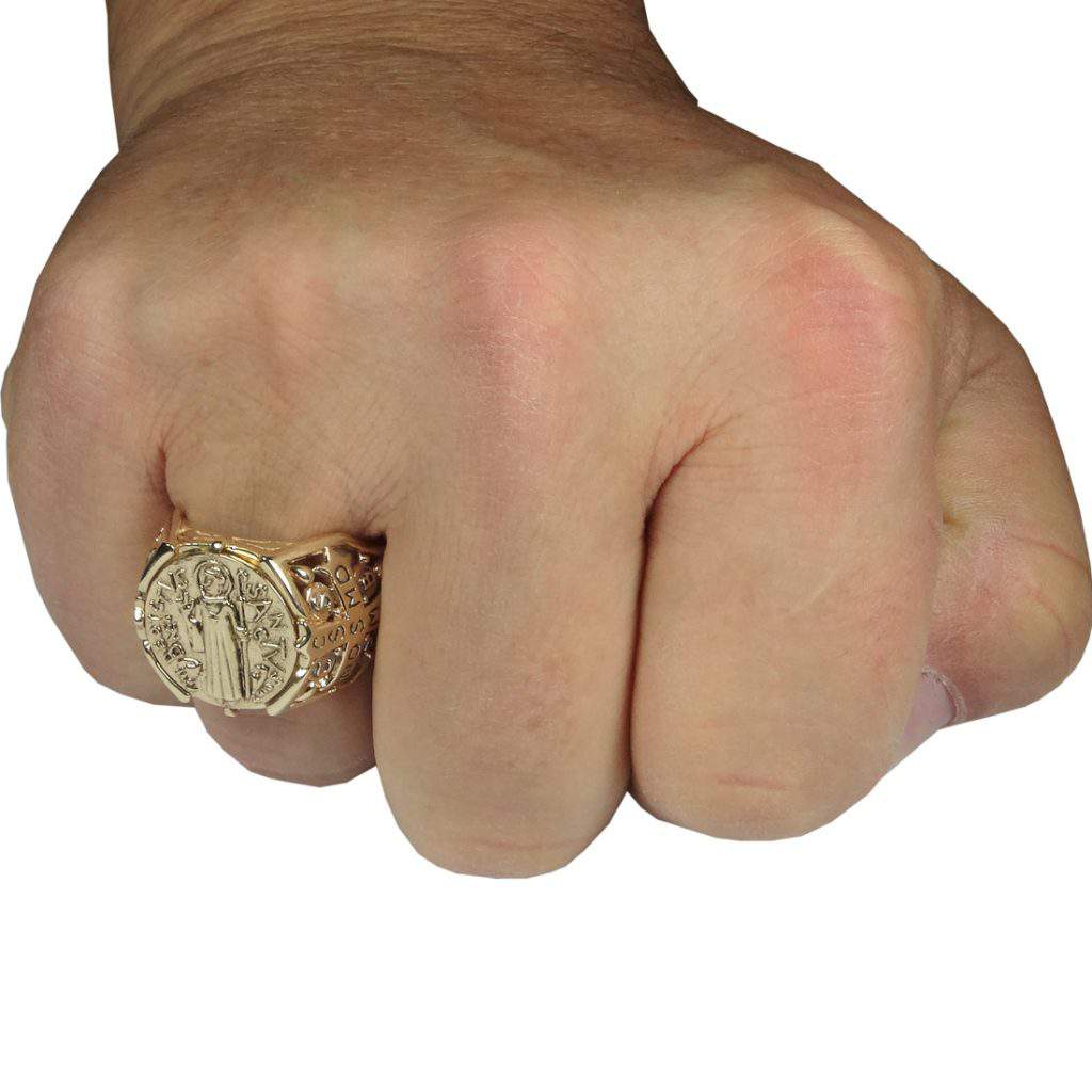 14K Gold Handmade Christian/Roman Catholic "Saint Benedict" men's ring ...