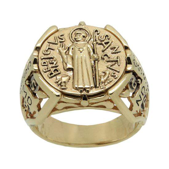 14K Gold Handmade Christian/Roman Catholic "Saint Benedict" men's ring ...