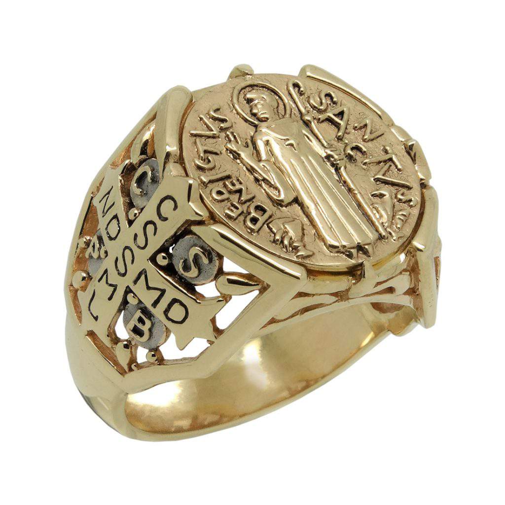 14K Gold Handmade Christian/Roman Catholic "Saint Benedict" men's ring ...