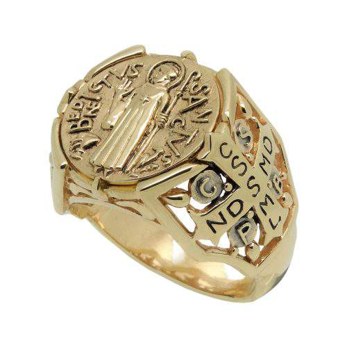 14K Gold Handmade Christian/Roman Catholic "Saint Benedict" men's ring ...