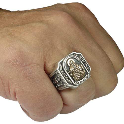 Silver and 10K Gold Christian Roman Catholic "SAINT BENEDICT" Men's ...