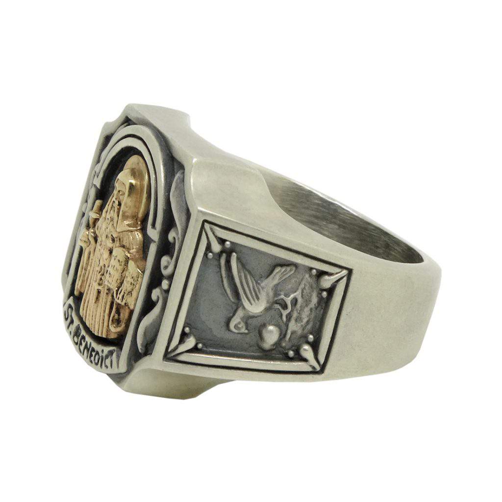 Silver and 10K Gold Christian Roman Catholic "SAINT BENEDICT" Men's ...