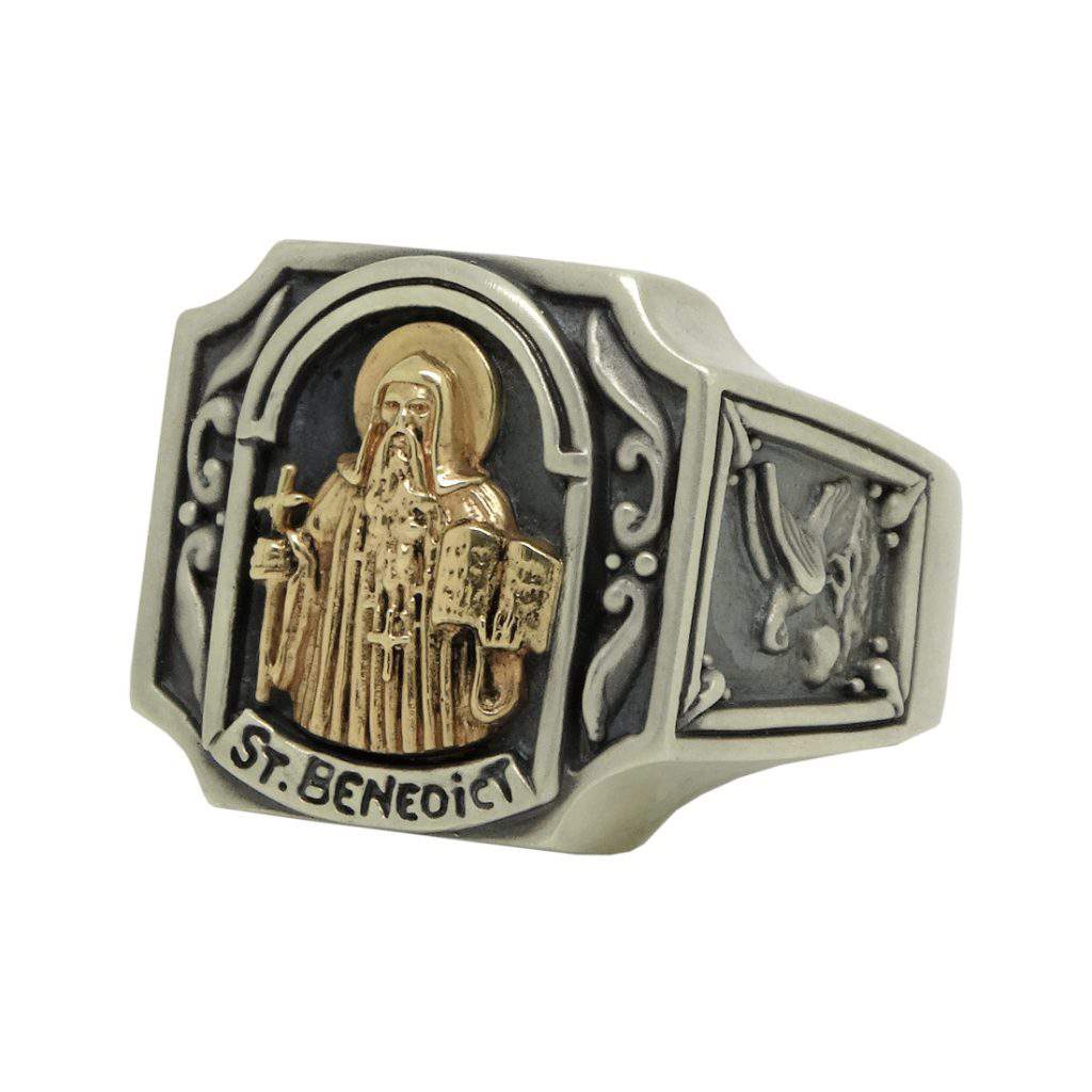Silver and 10K Gold Christian Roman Catholic "SAINT BENEDICT" Men's ...