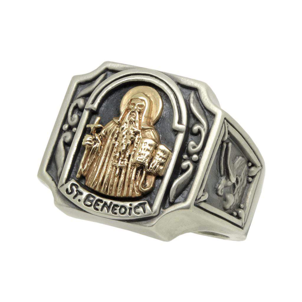 Silver and 10K Gold Christian Roman Catholic "SAINT BENEDICT" Men's ...