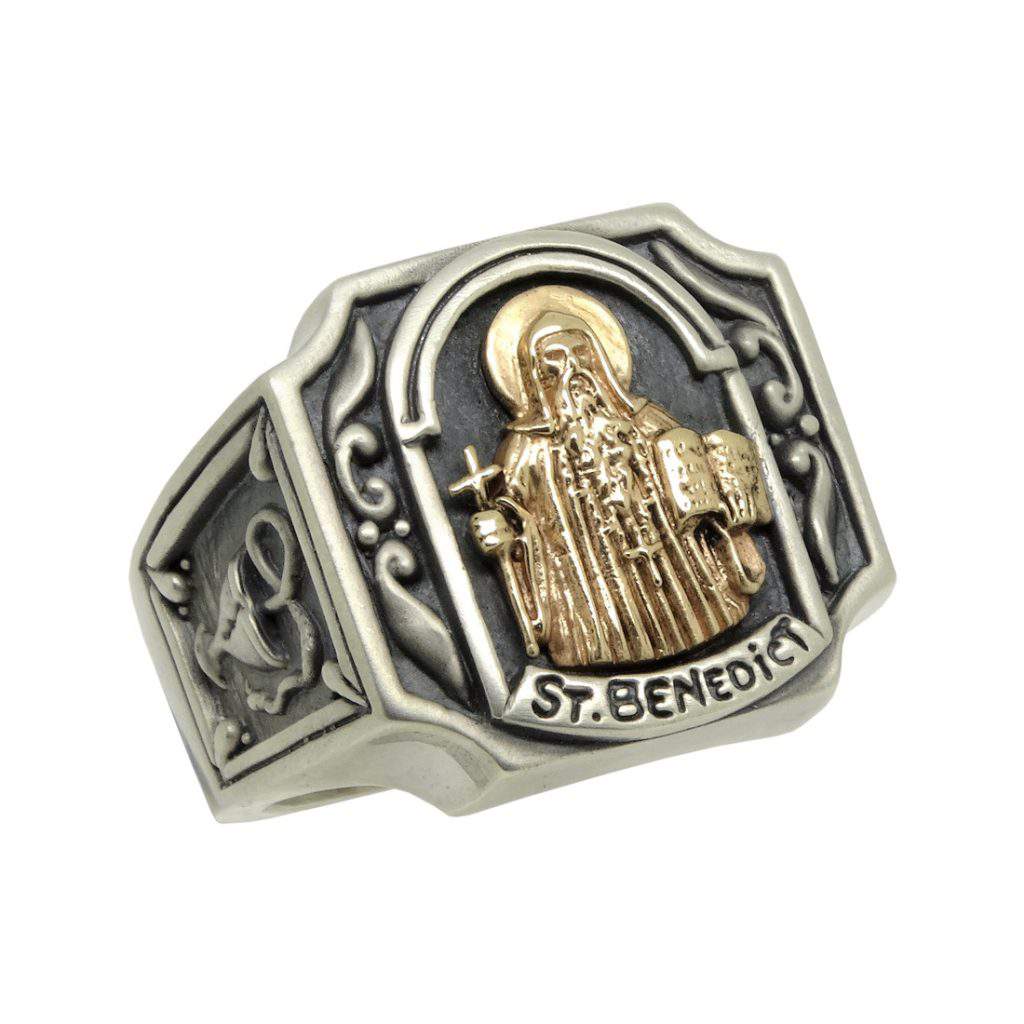 Silver and 10K Gold Christian Roman Catholic "SAINT BENEDICT" Men's ...