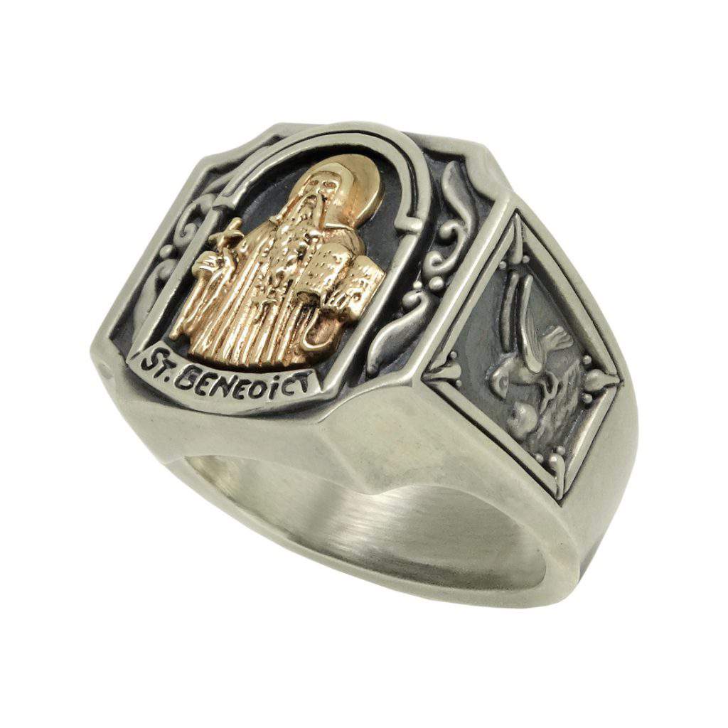 Silver and 10K Gold Christian Roman Catholic "SAINT BENEDICT" Men's ...