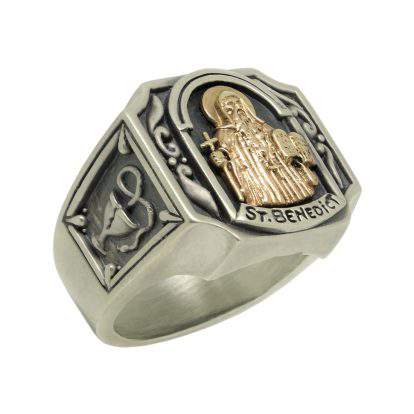 Silver and 10K Gold Christian Roman Catholic "SAINT BENEDICT" Men's ...