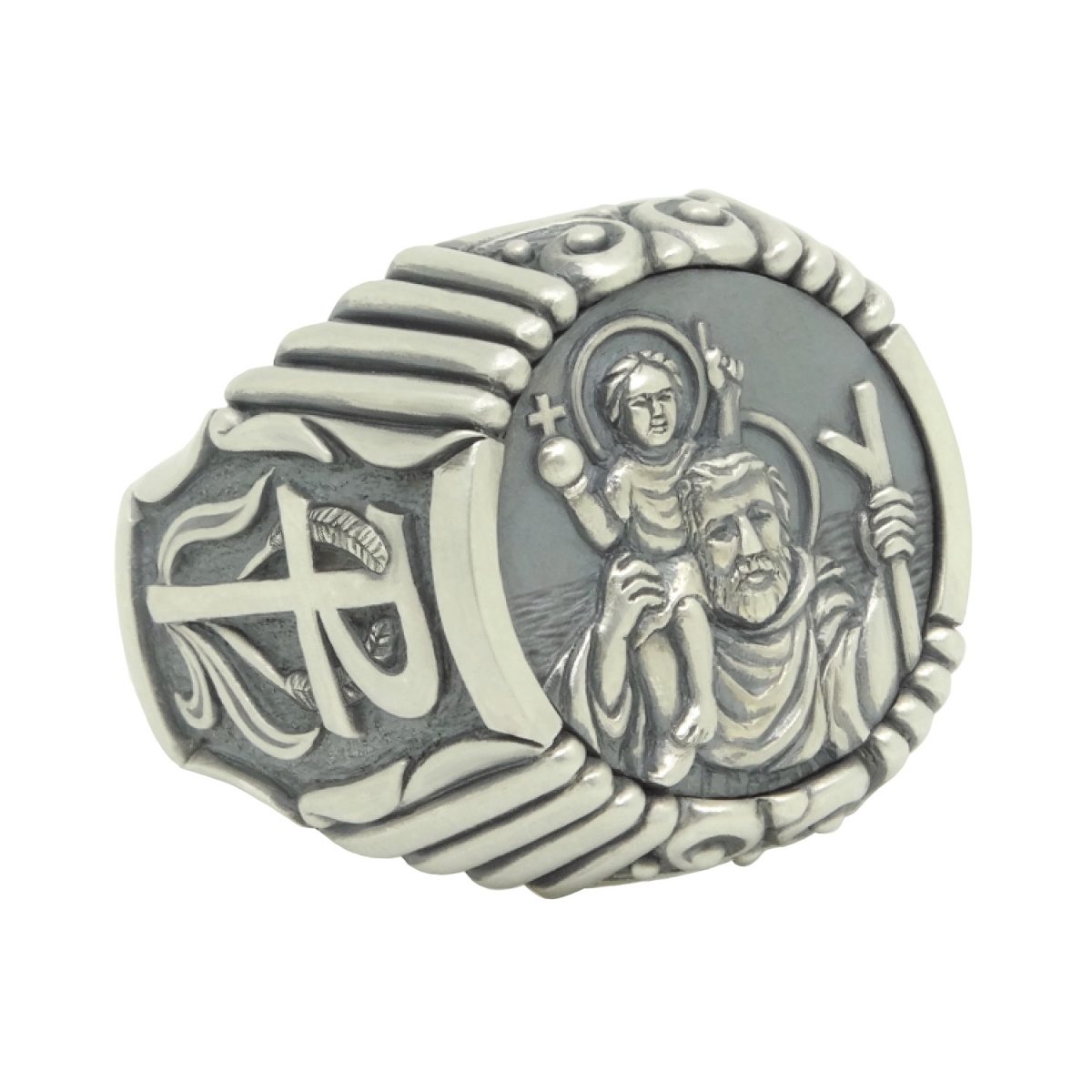 Roman Catholic "St. Christopher" silver men's ring | Secretium