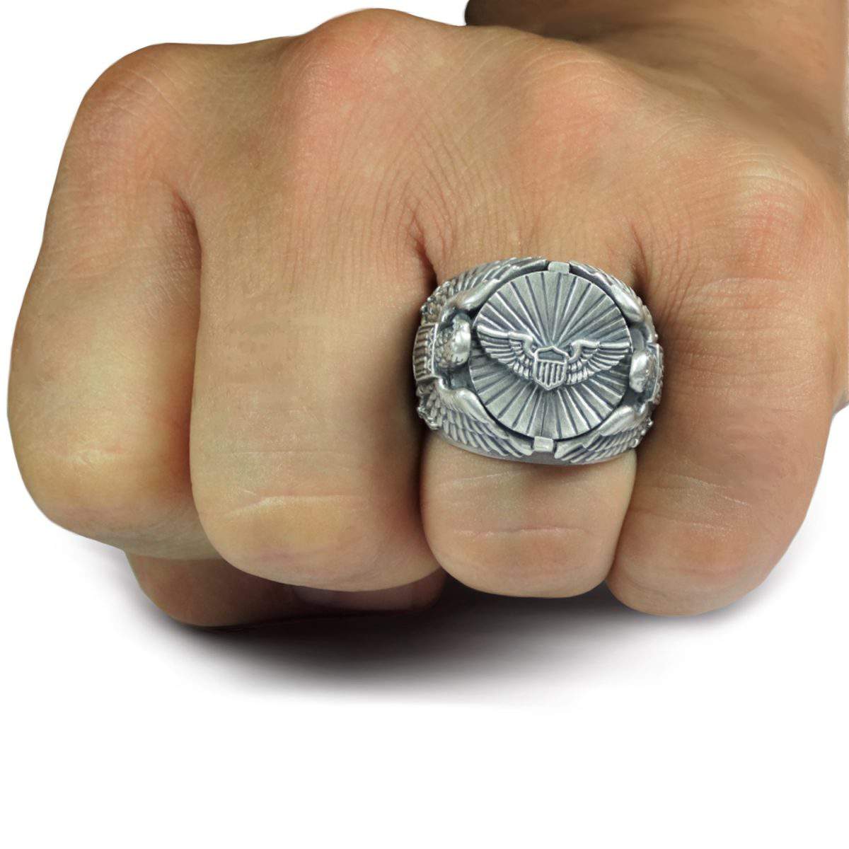 US Army Aviator American eagle sterling silver 925 men's ring | Secretium